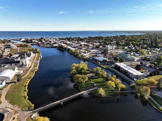 Where rivers meet lakes and retirement dreams come true, this aerial view captures waterfront living at its finest.