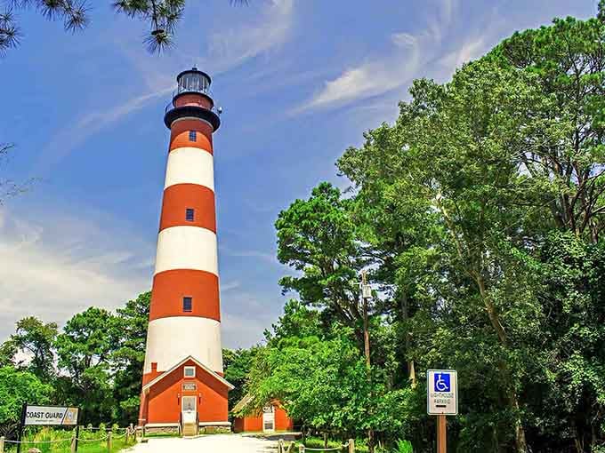 Like a giant candy cane that escaped from Santa's workshop, this red-striped beauty stands proudly against Virginia's endless blue sky.