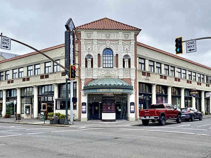 The Liberty Theatre's ornate facade proves that small-town architecture can rival any big-city showplace beautifully.