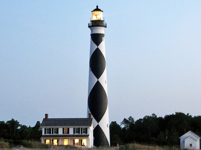 Like a giant candy cane that got twisted in the coastal breeze, this diamond-patterned beauty glows against the evening sky.