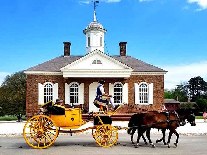That golden carriage against Georgian brick makes you feel like you've stepped into a Jane Austen novel.