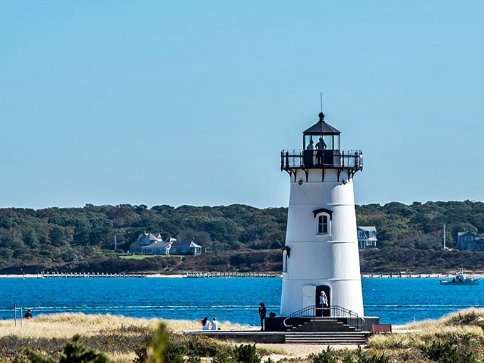Standing guard over Edgartown Harbor, this pristine white beacon welcomes sailors home with classic New England charm.