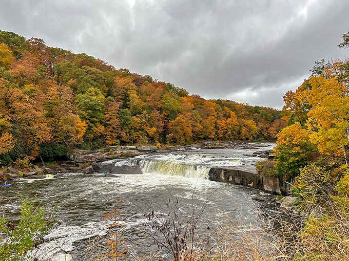 Autumn's grand finale plays out where the Youghiogheny River rushes past hillsides painted in nature's boldest colors.