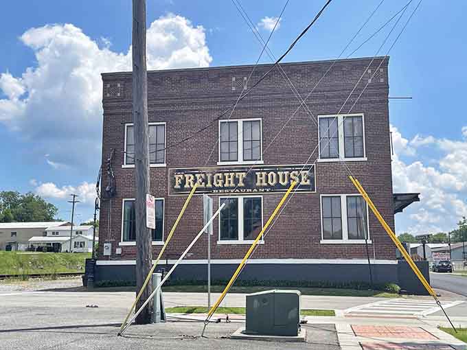 That sturdy brick building stands proud like a monument to railroad history and really good comfort food.