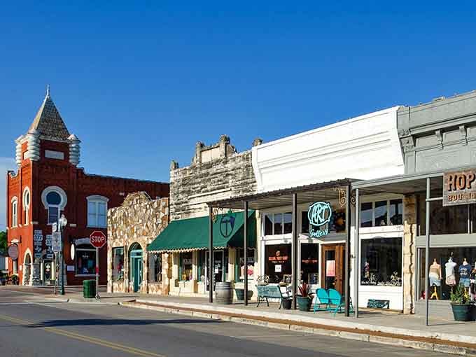 This charming downtown strip looks like it stepped straight out of a classic Western film set.