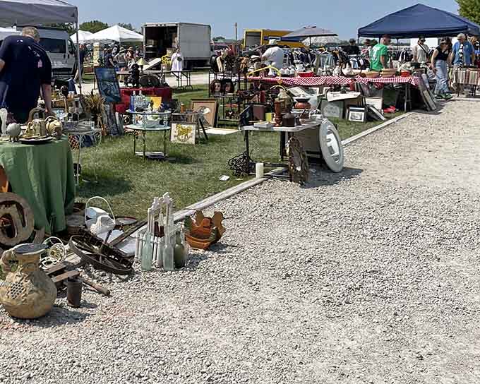 Rows of vintage treasures sprawl across gravel paths where one person's clutter becomes another's perfect find.