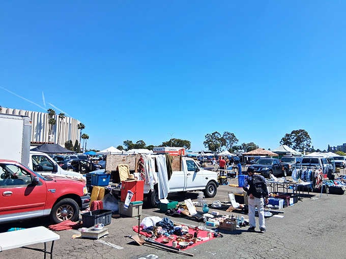 Rows of treasures spread across the asphalt under perfect blue skies&mdash;this is bargain hunting at its finest.