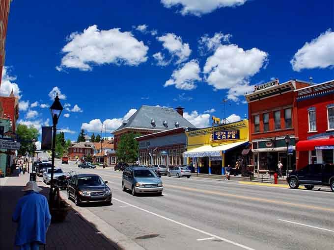 Historic storefronts line this high-altitude main street where the air is thin and the mountain views are absolutely priceless.