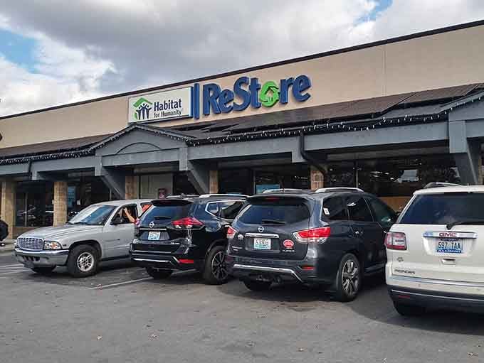 That packed parking lot tells you everything: when bargain hunters gather like this, treasures await inside.