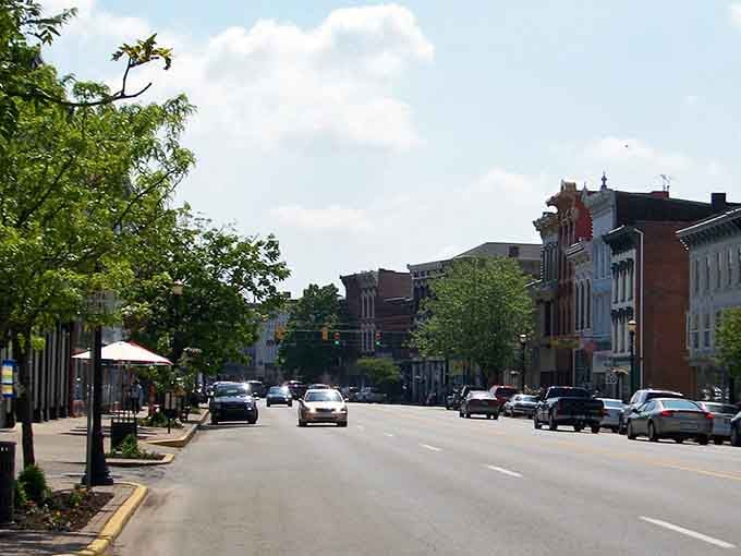 Madison's tree-lined Main Street stretches toward historic storefronts that look straight out of a classic film.