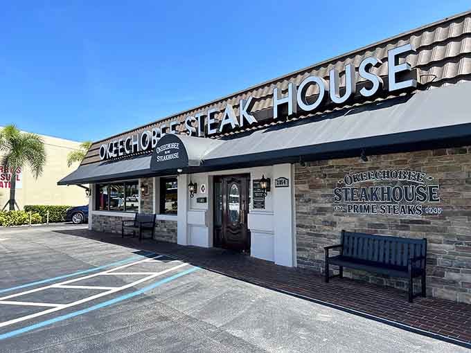 That stone facade and bold lettering tell you everything: this place means business when it comes to steak.