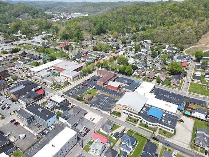 Paintsville's downtown nestled in the mountains shows why living costs stay so wonderfully low here.