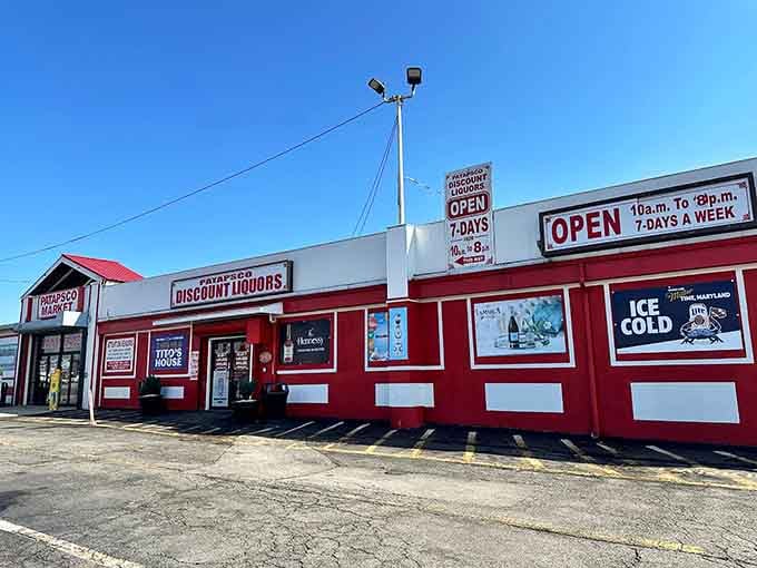 That bold red and white striped building practically shouts "treasures inside!" like a carnival barker with excellent taste.