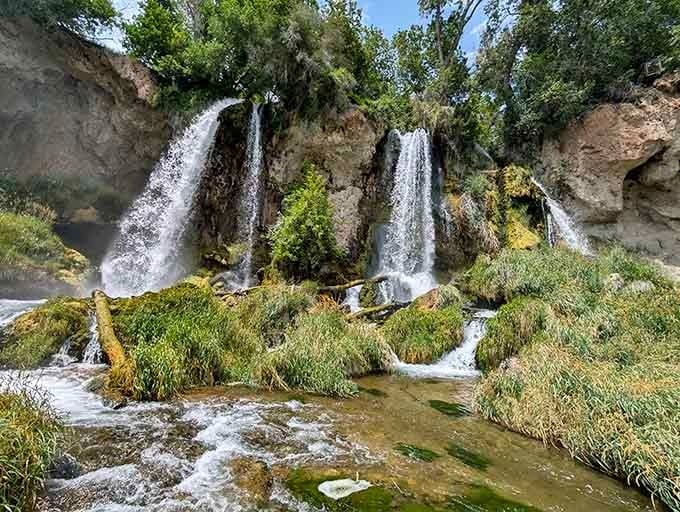 Triple the waterfalls, triple the joy&mdash;this moss-covered cascade looks like nature's own emerald fountain show.