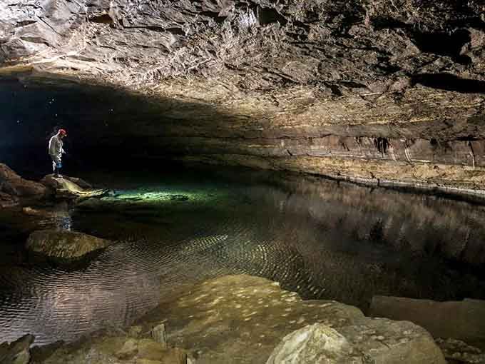 Standing at the edge of this underground pool feels like discovering Narnia, except the water's crystal clear and perfectly still.