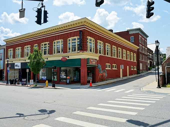 Classic red brick buildings line Torrington's downtown streets where your Social Security check actually feels like real money.