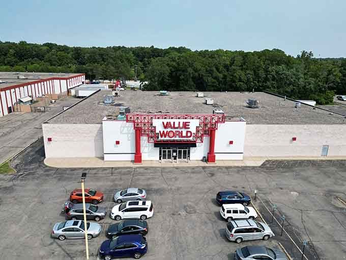 From above, this treasure palace stretches like a bargain hunter's dream come true with plenty of parking.