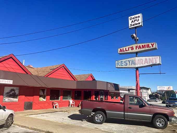 The vintage signage stacked high promises home cooking, and those peaked rooflines add character you won't find at chain restaurants.