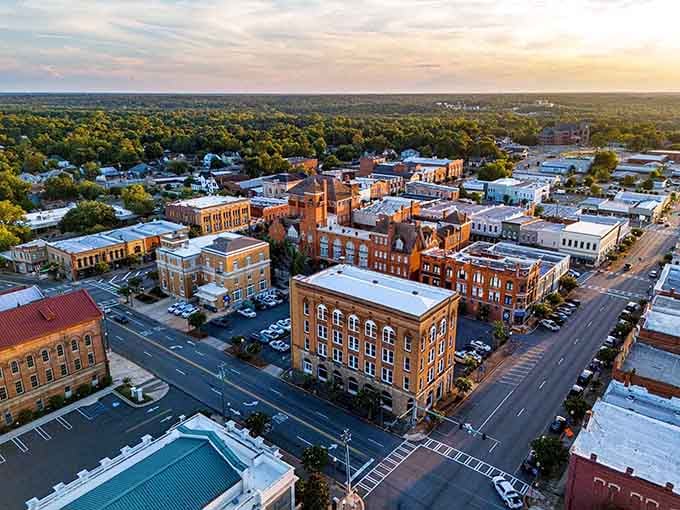 Sunset paints these rooftops in amber light, revealing a downtown that's aged gracefully like fine wine.