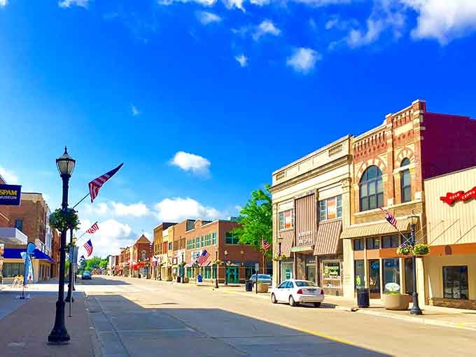 Those patriotic flags and vintage lampposts tell you everything about a community that values tradition without breaking your budget.