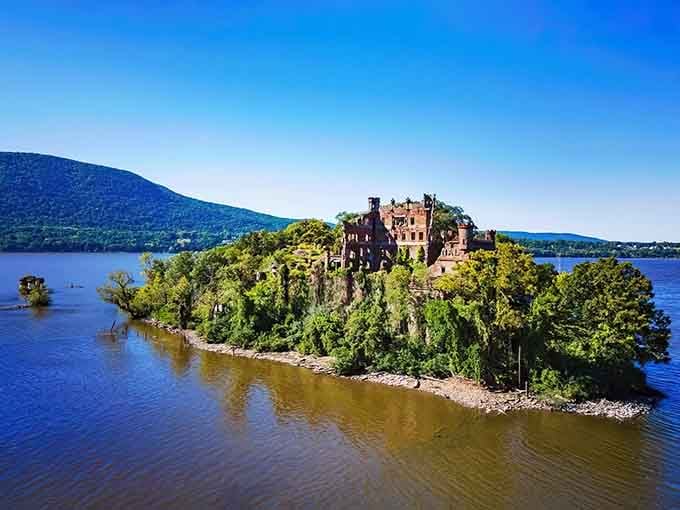An island fortress wrapped in green vines proves that nature always gets the last word eventually.