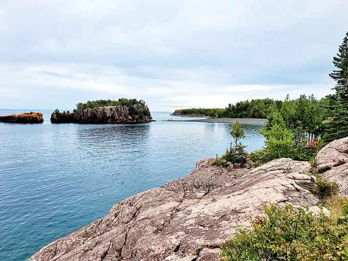 These ancient rock islands rising from the lake look like nature's own sculpture garden, perfectly peaceful.