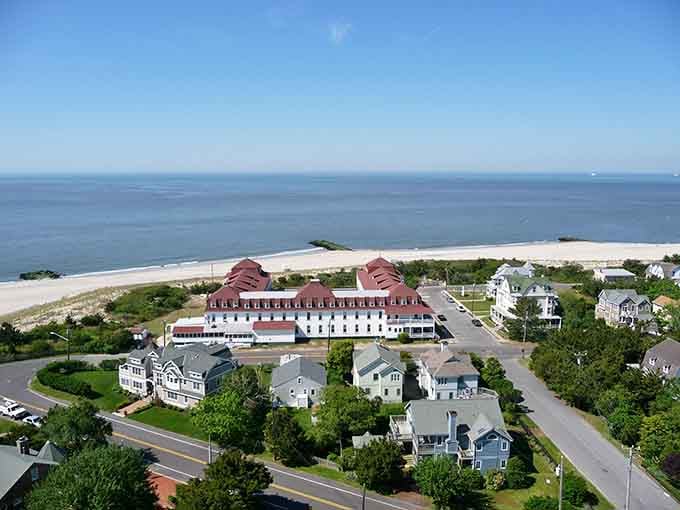 From above, this coastal gem reveals its secret: historic elegance meets beachfront bliss in perfect harmony.