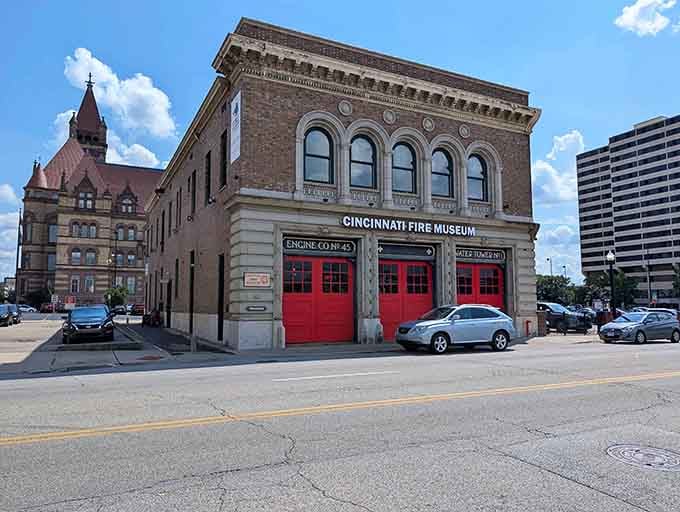 The Cincinnati Fire Museum stands proudly downtown, where vintage charm meets modern skyline in perfect harmony.