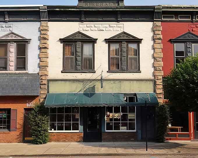 Those green awnings and vintage facades whisper stories of Main Streets that actually meant something to communities.