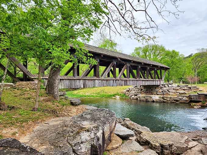 That covered bridge spanning the spring-fed creek proves Missouri's natural architecture needs no improvement from anyone.