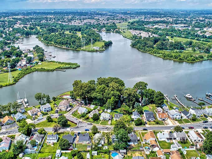 From above, the Patapsco River wraps around Dundalk like a blue ribbon, connecting waterfront homes to endless green spaces.