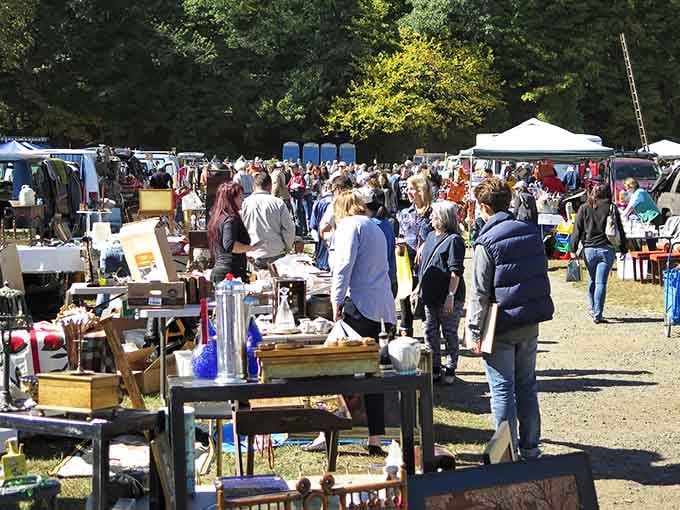 Rows of treasures stretch endlessly under blue skies, where every vendor booth holds somebody's forgotten memories.