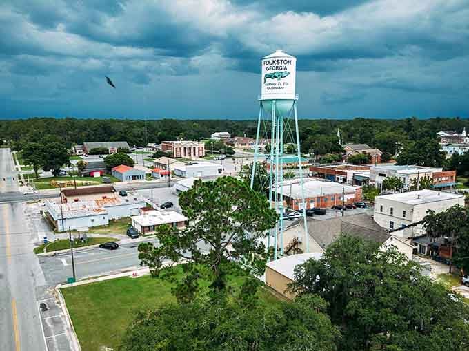 That iconic water tower stands proud, welcoming you to a place where life moves at train speed.