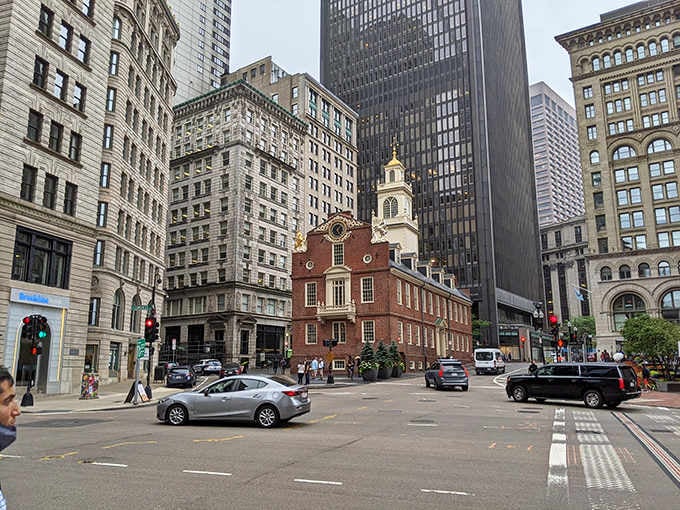 When colonial architecture meets modern skyscrapers, you get this perfect snapshot of old Boston holding its ground beautifully.