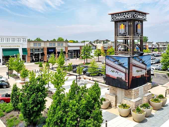 That bell tower stands tall like a friendly lighthouse, guiding you to shops, cafes, and small-town charm.