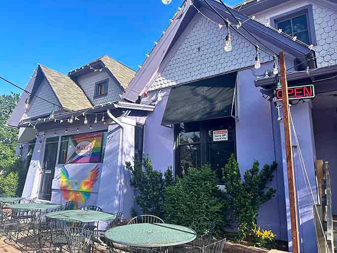 Sunshine bathes this lavender beauty where outdoor seating invites you to linger over creative comfort food and good vibes.