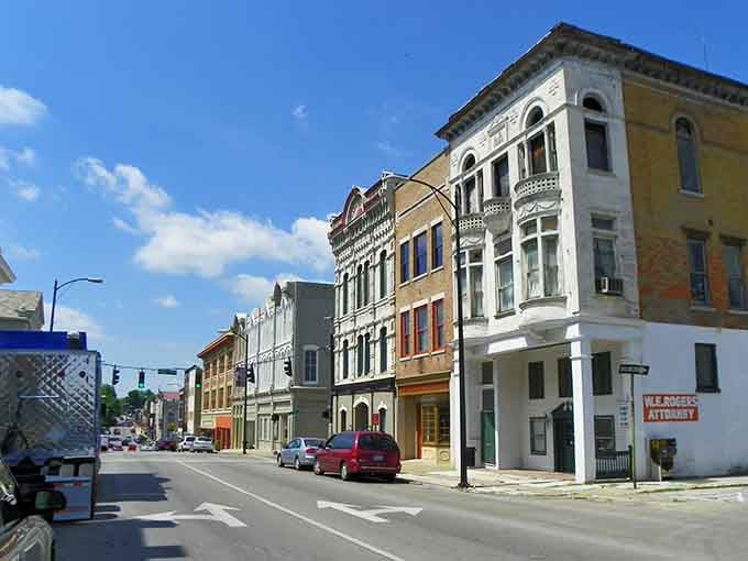 Stately historic facades line the quiet streets, where every brick and cornice whispers stories of a bygone era.