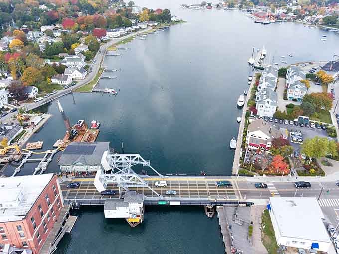 From above, Mystic reveals its secret: a perfect blend of working harbor and weekend paradise that never gets old.