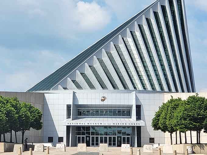 Modern architecture meets Marine Corps history in this stunning building that commands your attention from every angle.