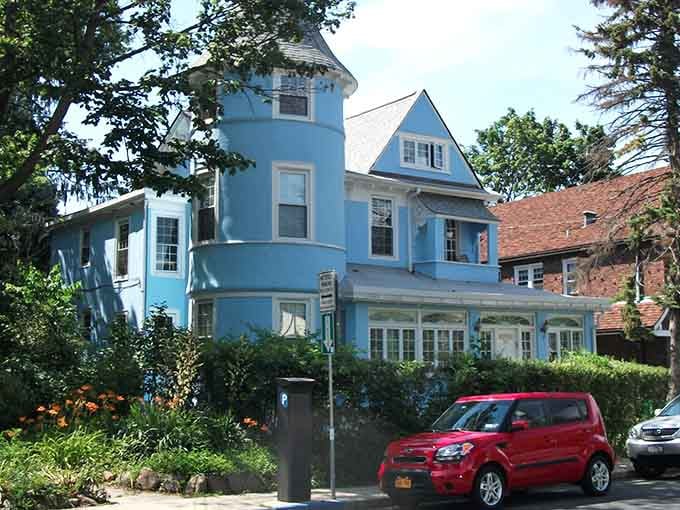 Victorian architecture meets modern life in this sky-blue beauty that looks like it escaped from a fairy tale.