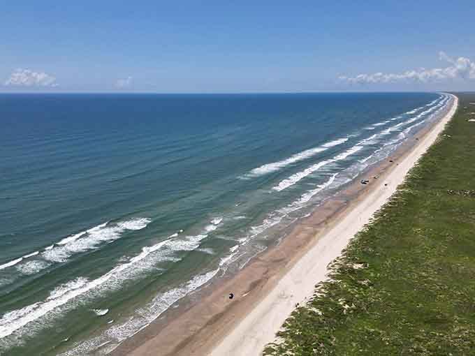 Miles of pristine shoreline stretch beyond the horizon, proving Texas beaches can rival any tropical paradise you've seen.