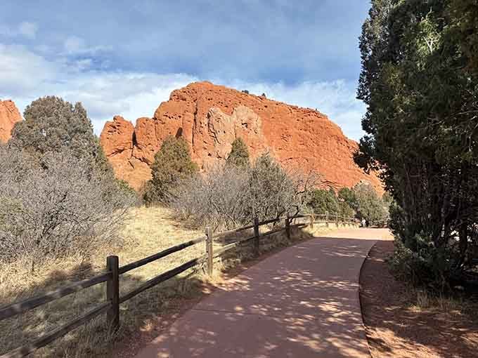 The paved path curves gently through Garden of the Gods, making spectacular scenery accessible to everyone who visits.