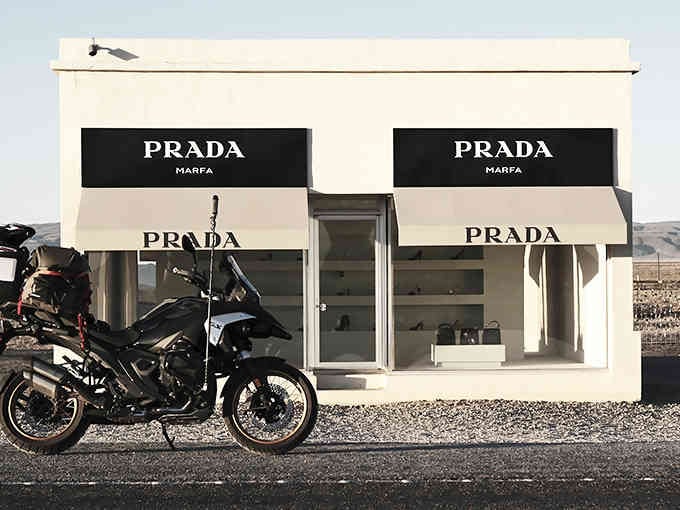 When your motorcycle needs designer shoes, this permanent art installation delivers luxury with a wink.