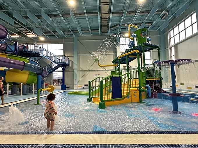 That bright water tower structure promises a soaking surprise, and the bright yellow slides guarantee giggles from every generation.