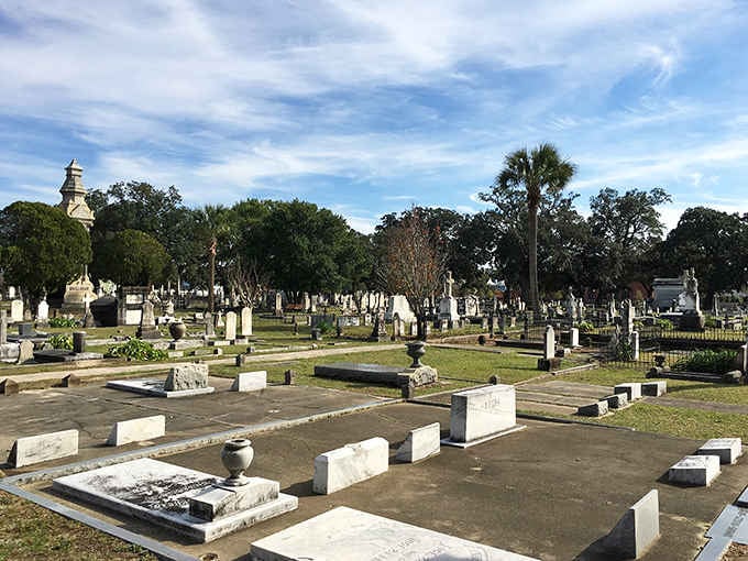 Weathered stones and peaceful pathways tell tales of Pensacola's past in this historic downtown resting place.
