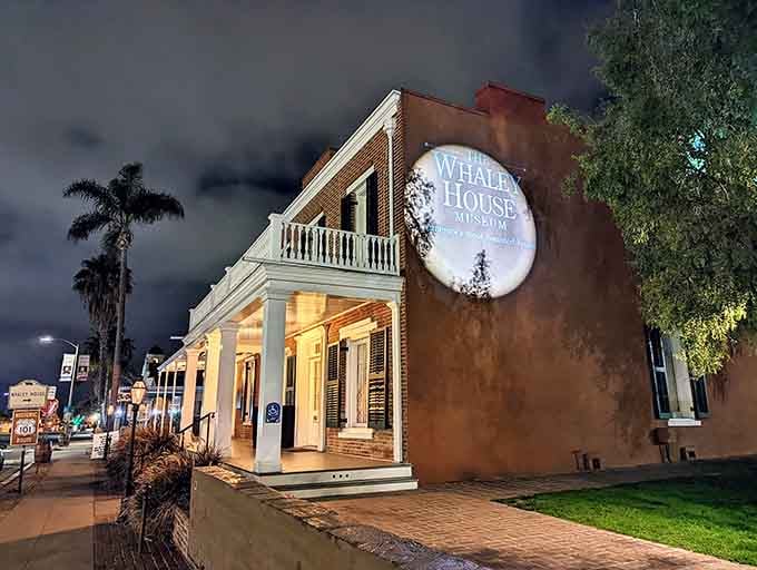 Greek Revival elegance meets ghostly reputation as the Whaley House stands illuminated, beckoning brave souls to explore its storied halls.