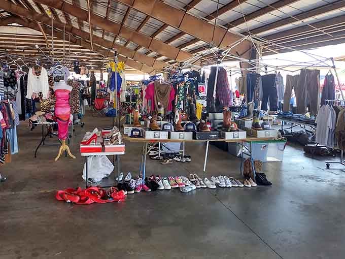 Inside this covered pavilion, shoes line up like soldiers while clothing racks overflow with possibilities for your next wardrobe refresh.