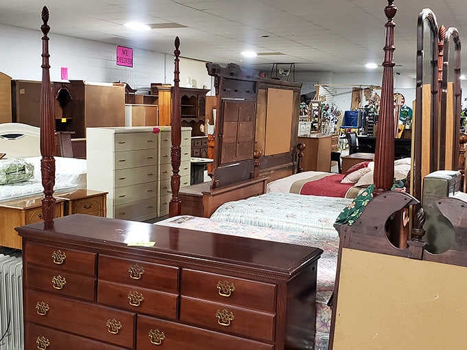 Four-poster beds and vintage dressers stretch endlessly inside, like stepping into your grandmother's dream furniture showroom.