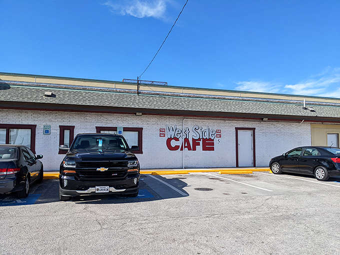 The parking lot tells you everything you need to know about this unassuming brick building's breakfast reputation.