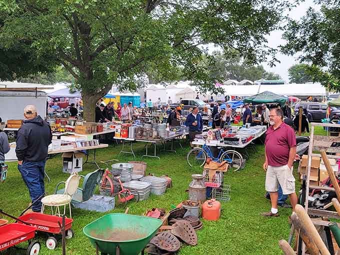 That vintage Radio Flyer wagon and turquoise basin are calling your name from under the shade trees.